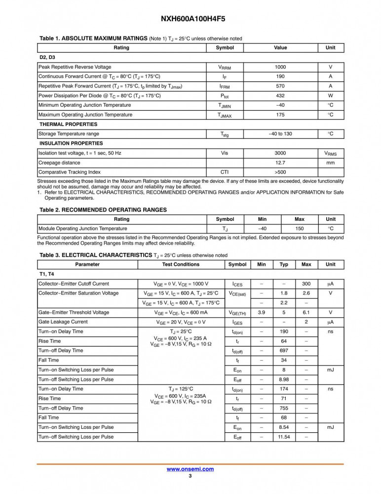 NXH600A100H4F5SNG datasheet page 3
