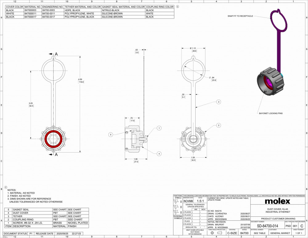 RJ-45 Industrial Ethernet dust cover product drawing