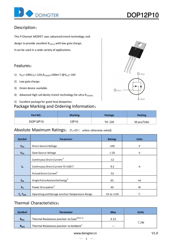 DOP12P10 datasheet page 1