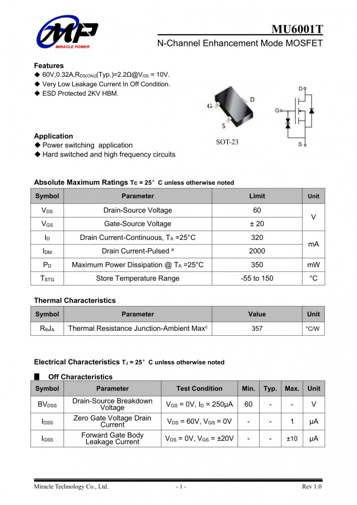 MU6001T datasheet page 1