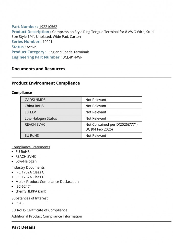 192210562 product document, page 1