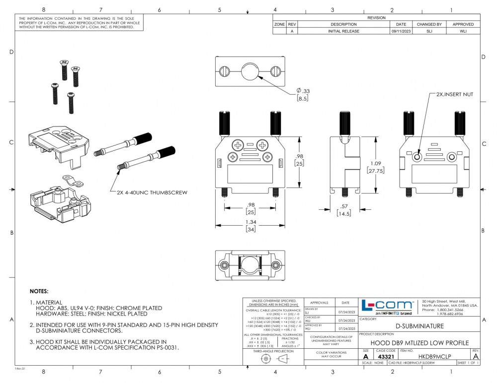 L-com HKDB9MCLP technical drawing preview