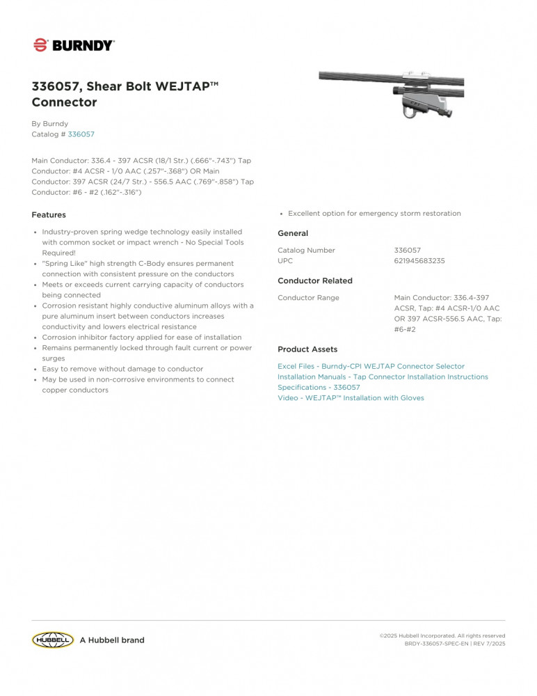 Burndy 336057 WEJTAP connector product documentation image