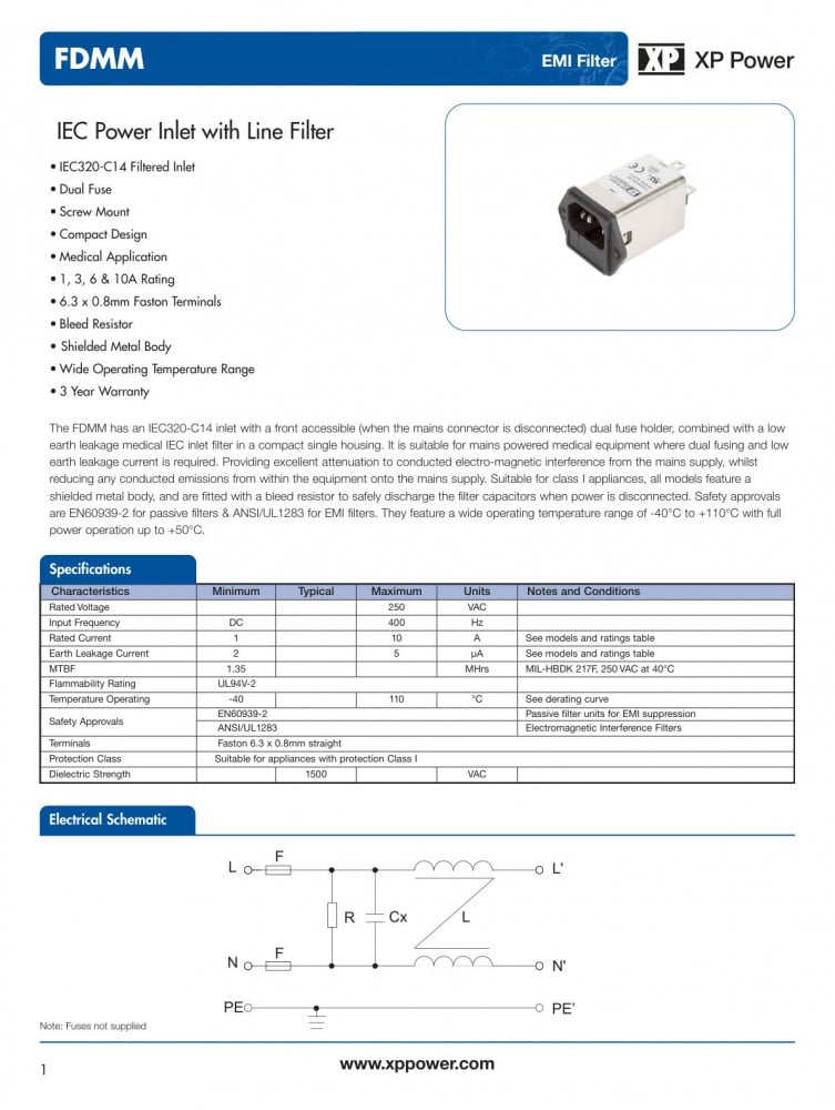 XP Power FDMM series datasheet page 1