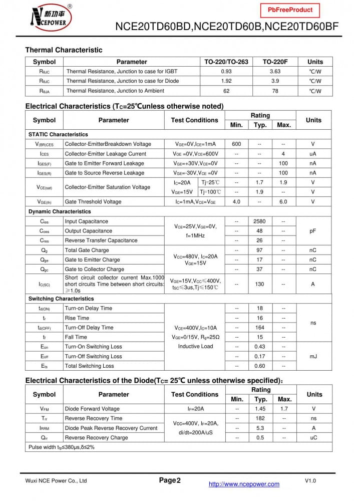 NCE20TD60BF datasheet page 2