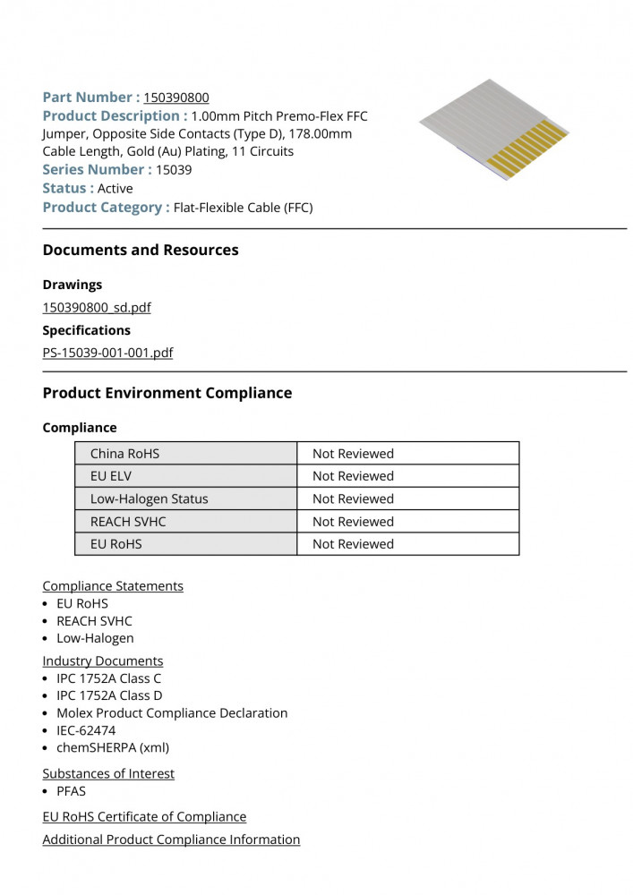 MOLEX FFC family specification page 1