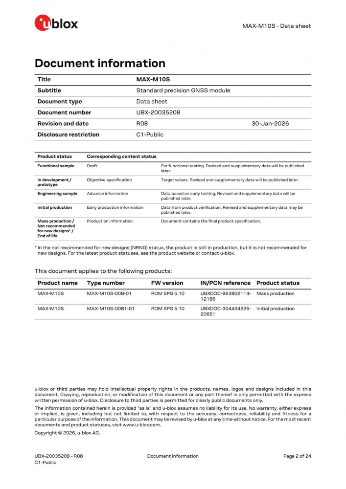 MAX-M10S datasheet preview, page 2