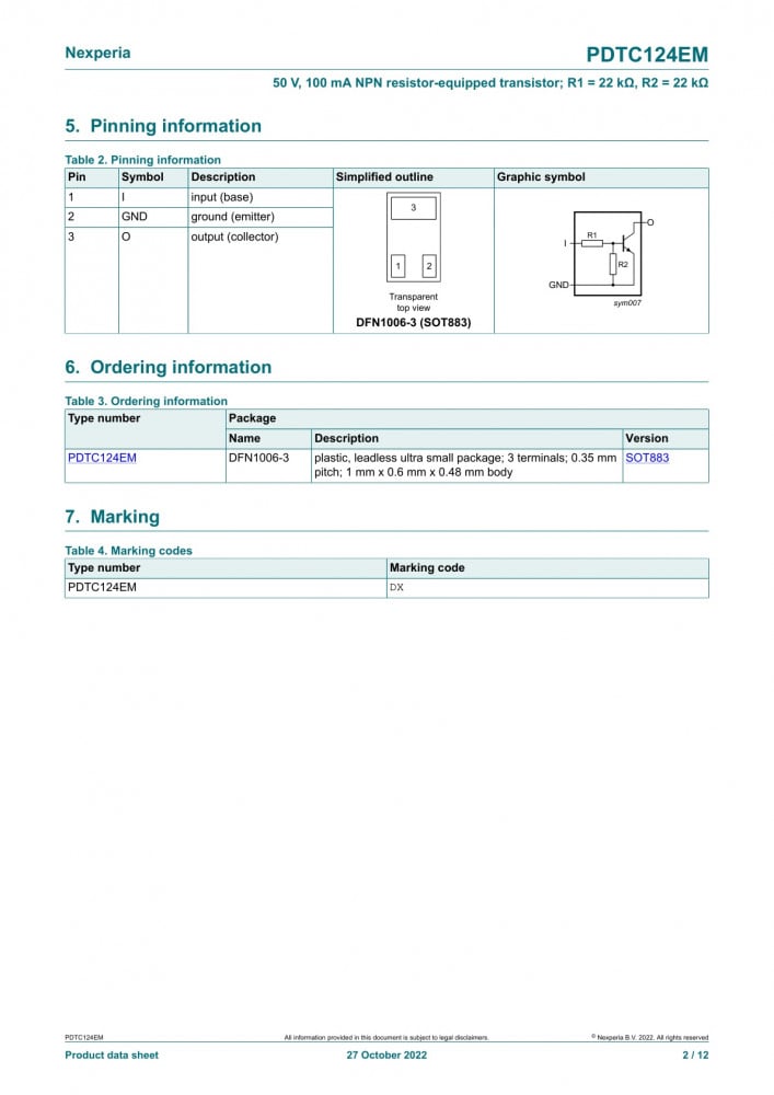 PDTC124EM datasheet page 2