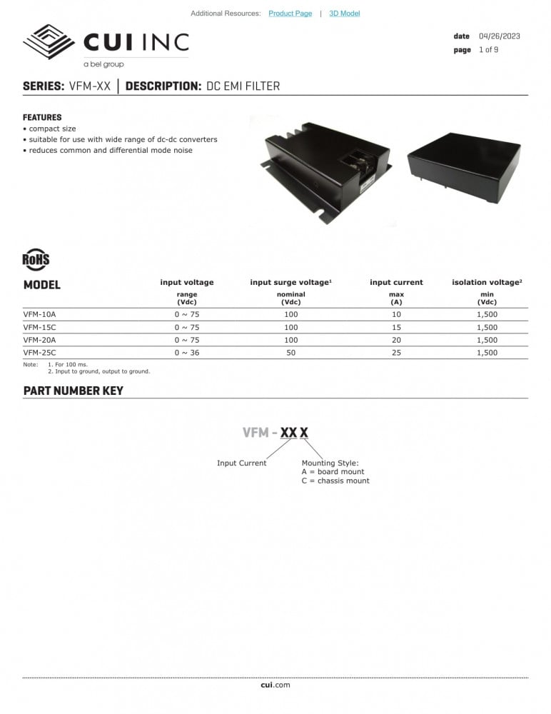VFM-10A datasheet page 1