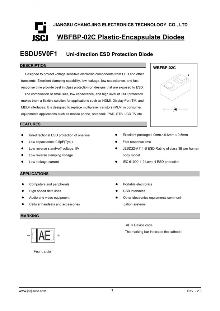 ESDU5V0F1 datasheet page 1