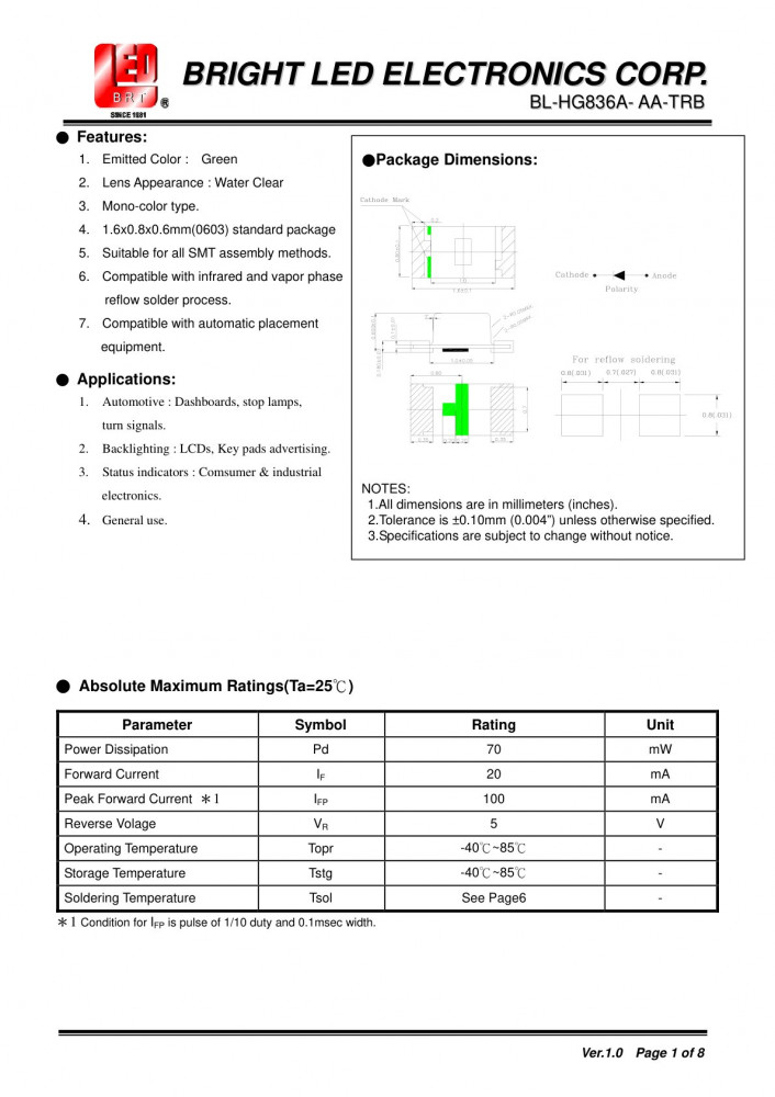 BL-HG836A-AA-TRB datasheet page 1