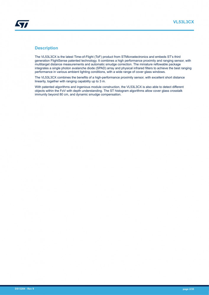 VL53L3CX document page 2