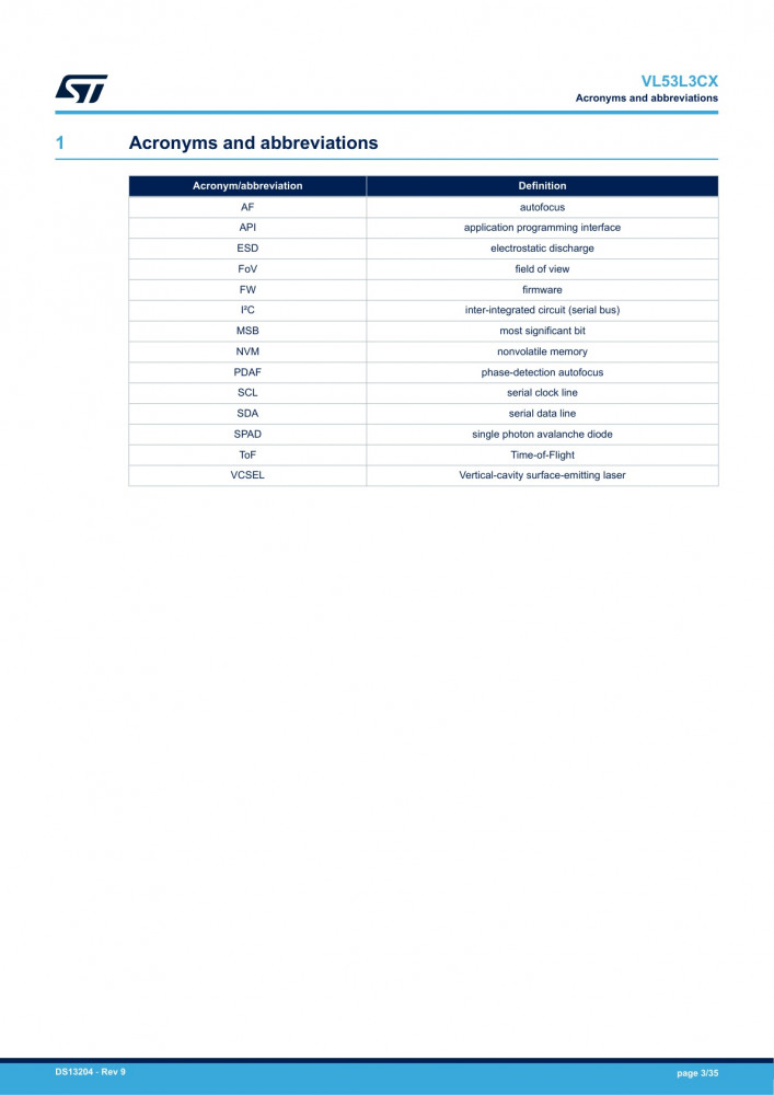 VL53L3CX document page 3