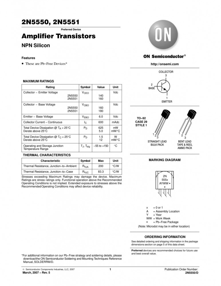 2N5550 datasheet page 1