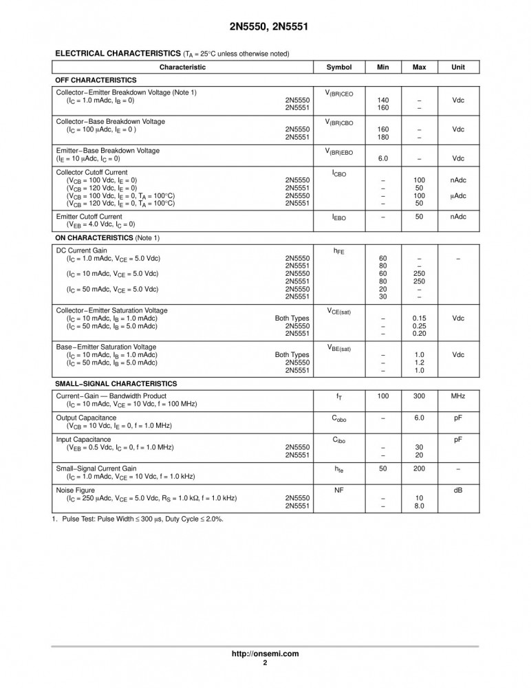 2N5550 datasheet page 2