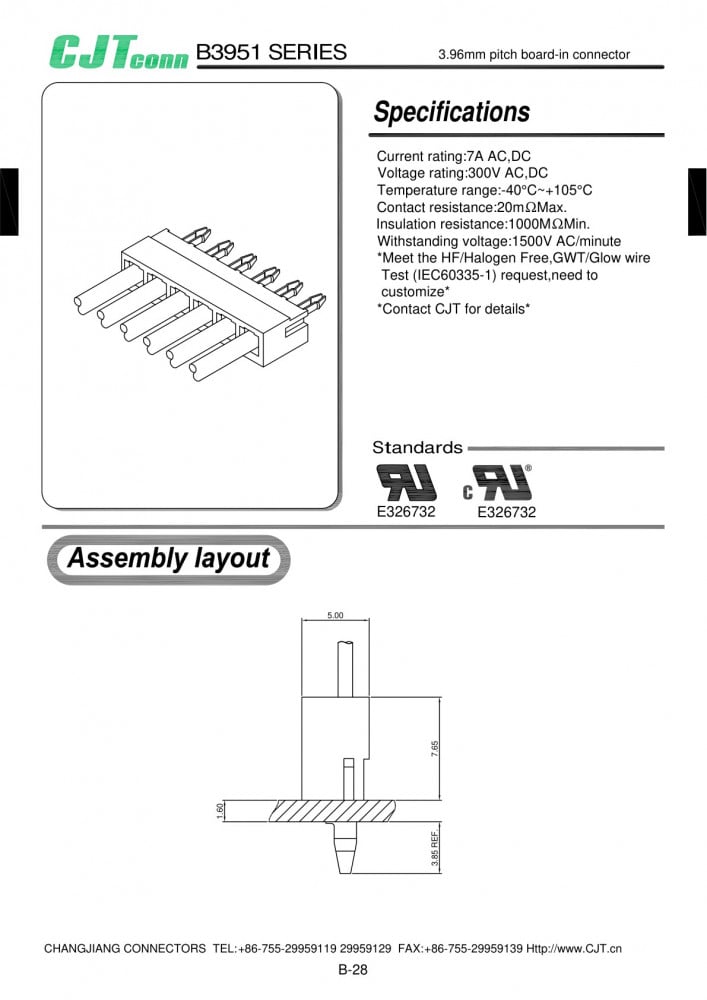 CJT B3951H series connector datasheet page 1