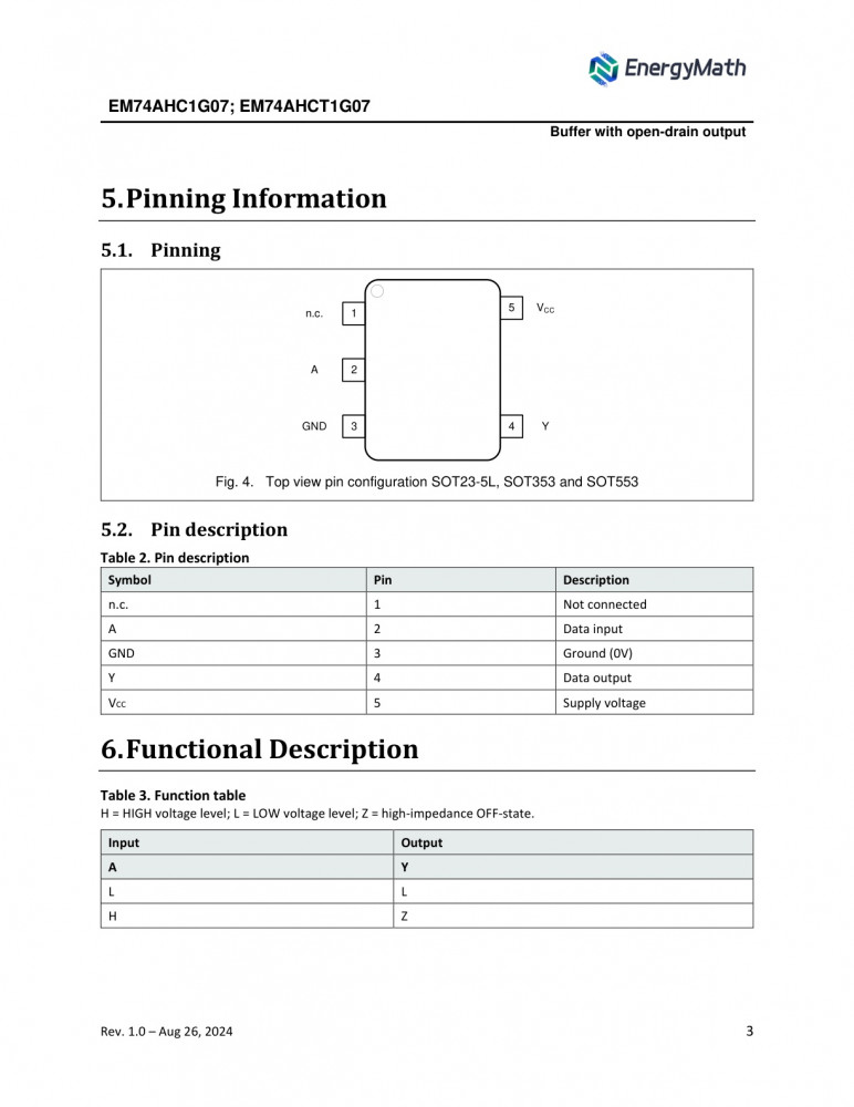EM74AHC1G07GW datasheet page 3