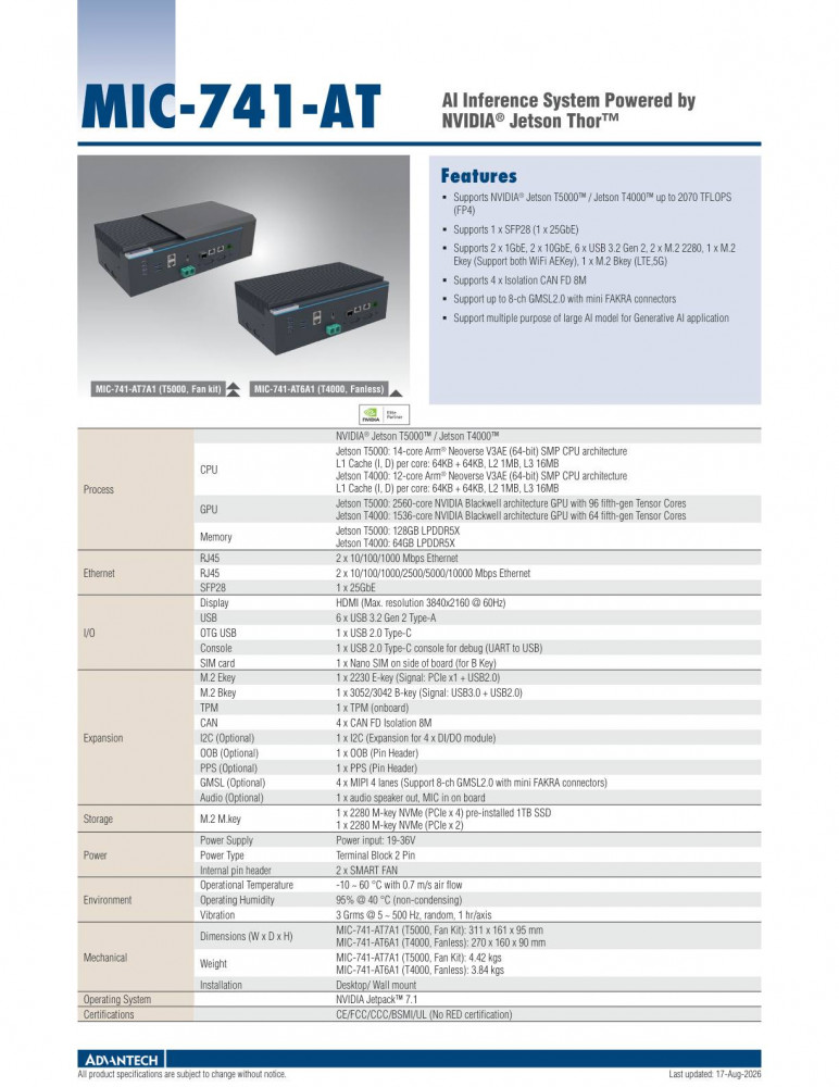 MIC-741-AT technical document preview, page 1