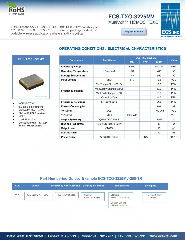 ECS-TXO-3225MV technical document page 1