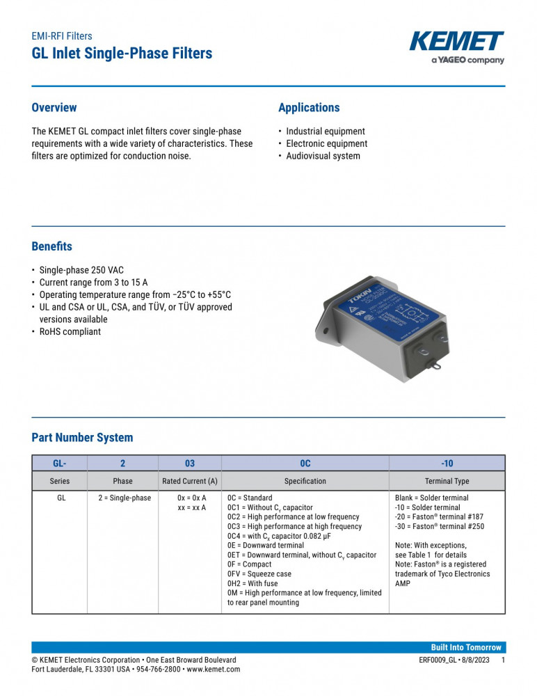 KEMET GL series datasheet page 1