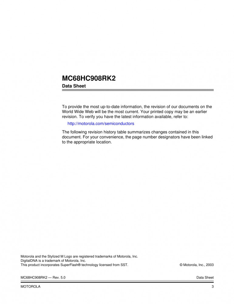 MC68HC908RK2 datasheet page 3