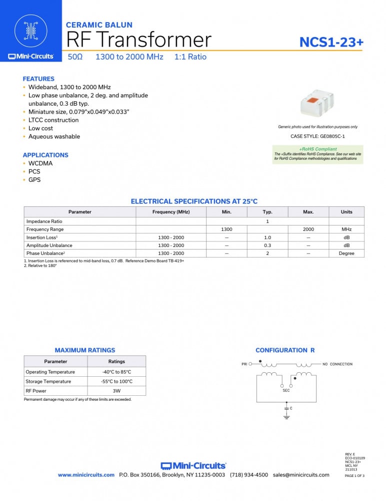 NCS1-23+ technical document page 1