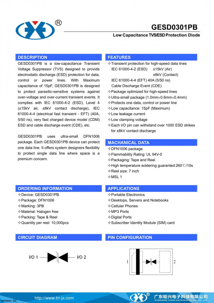 GESD0301PB datasheet page 1
