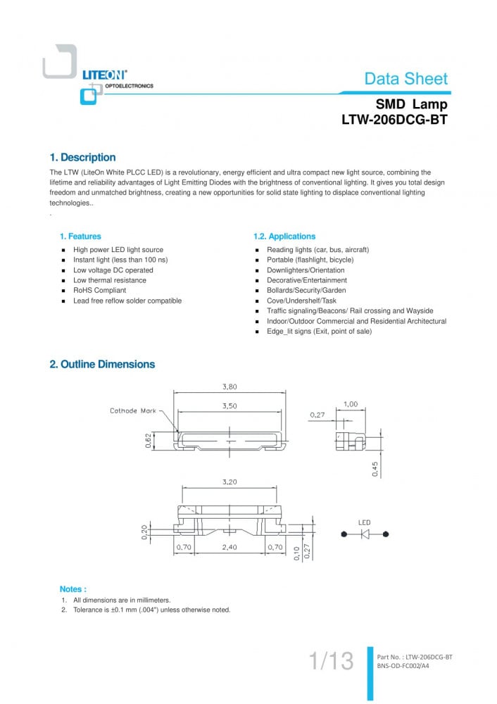 LTW-206DCG-BT datasheet page 1
