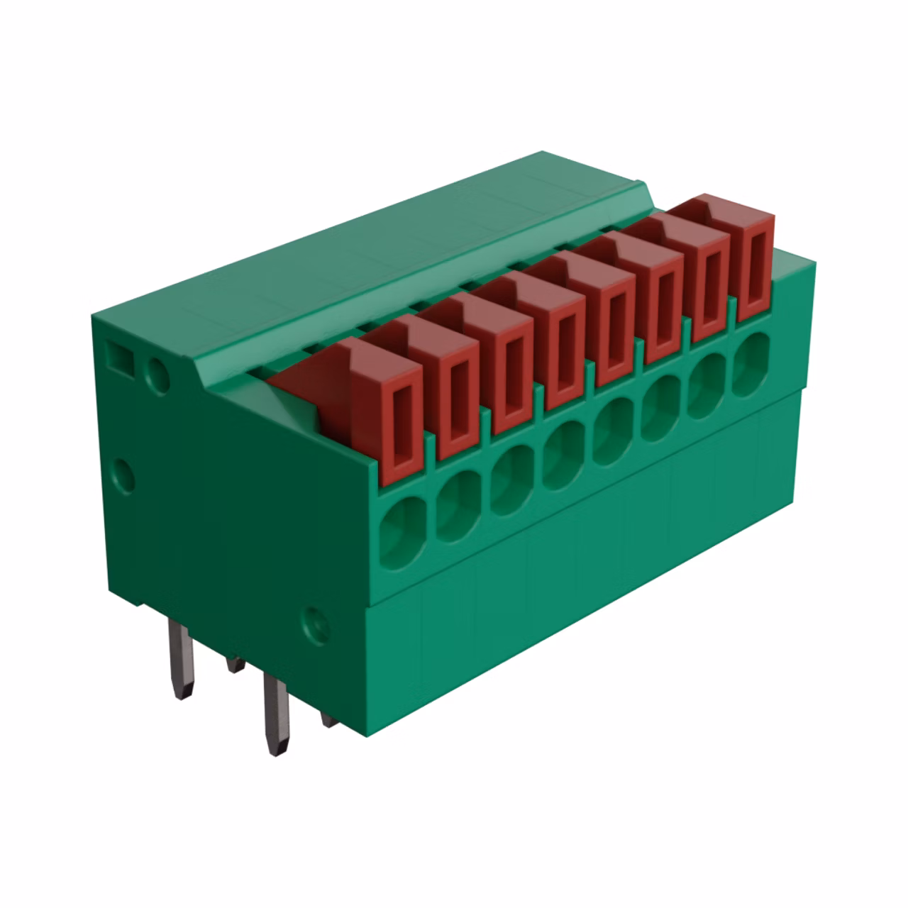 2.54mm Pitch, Eurostyle Fixed-Mount Push-Button Terminal Block, Horizontal, 6A, 26-18 AWG, Green, 8 Circuits for sale