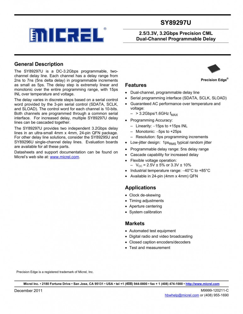 SY89297UMG technical document page 1
