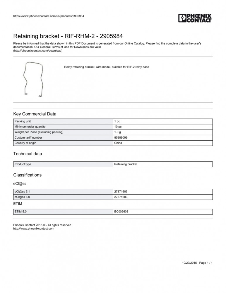 Phoenix Contact RIF-RHM-2 2905984 product document preview