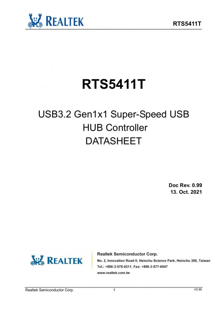 RTS5411T datasheet page 1