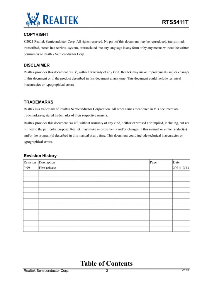 RTS5411T datasheet page 2