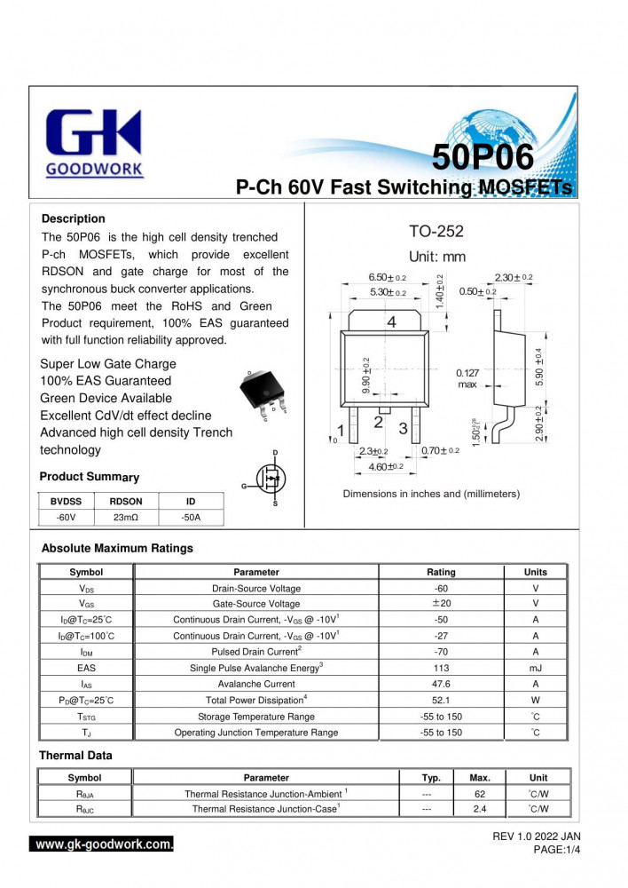 GOODWORK 50P06 datasheet page 1