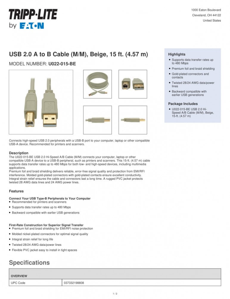 U022-015-BE technical document page 1