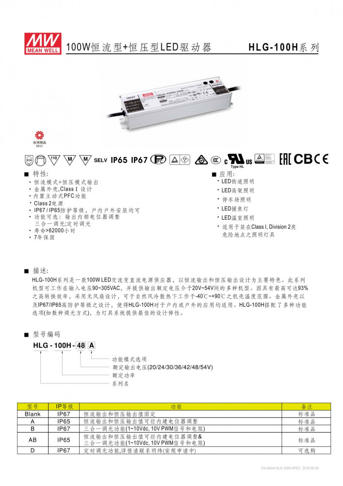 HLG-100H documentation page 1