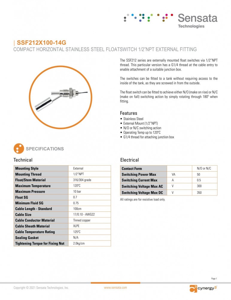 SSF212X100-14G technical document page 1