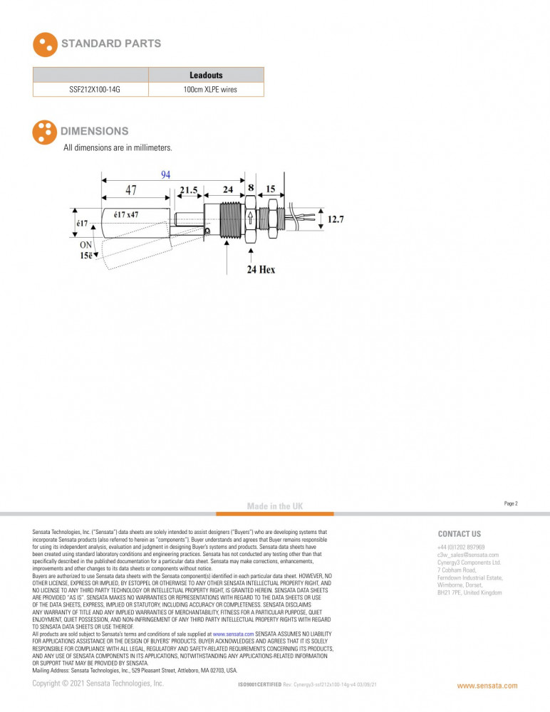 SSF212X100-14G technical document page 2