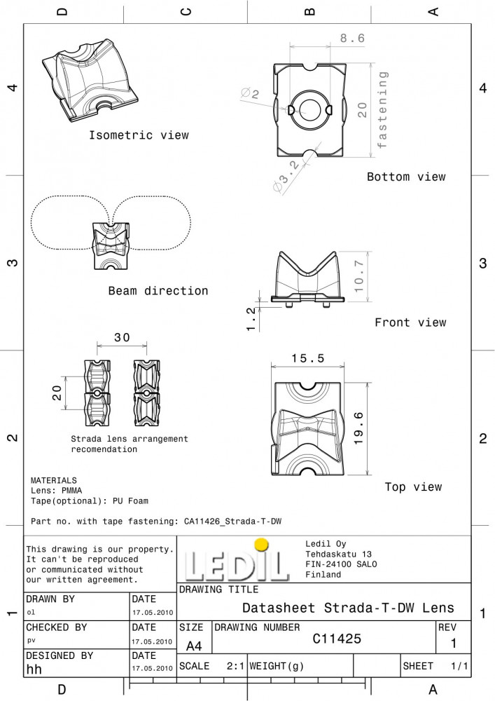 Product drawing image supplied for the Strada-T-DW lens