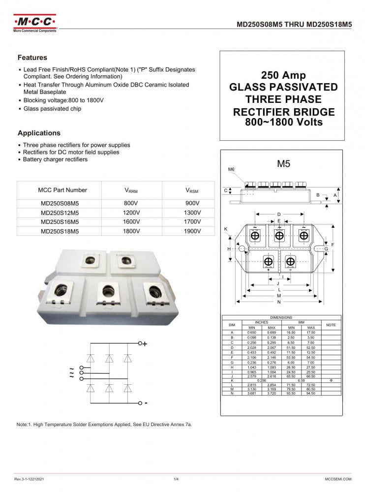 MCC MD250S08M5-BP datasheet page 1