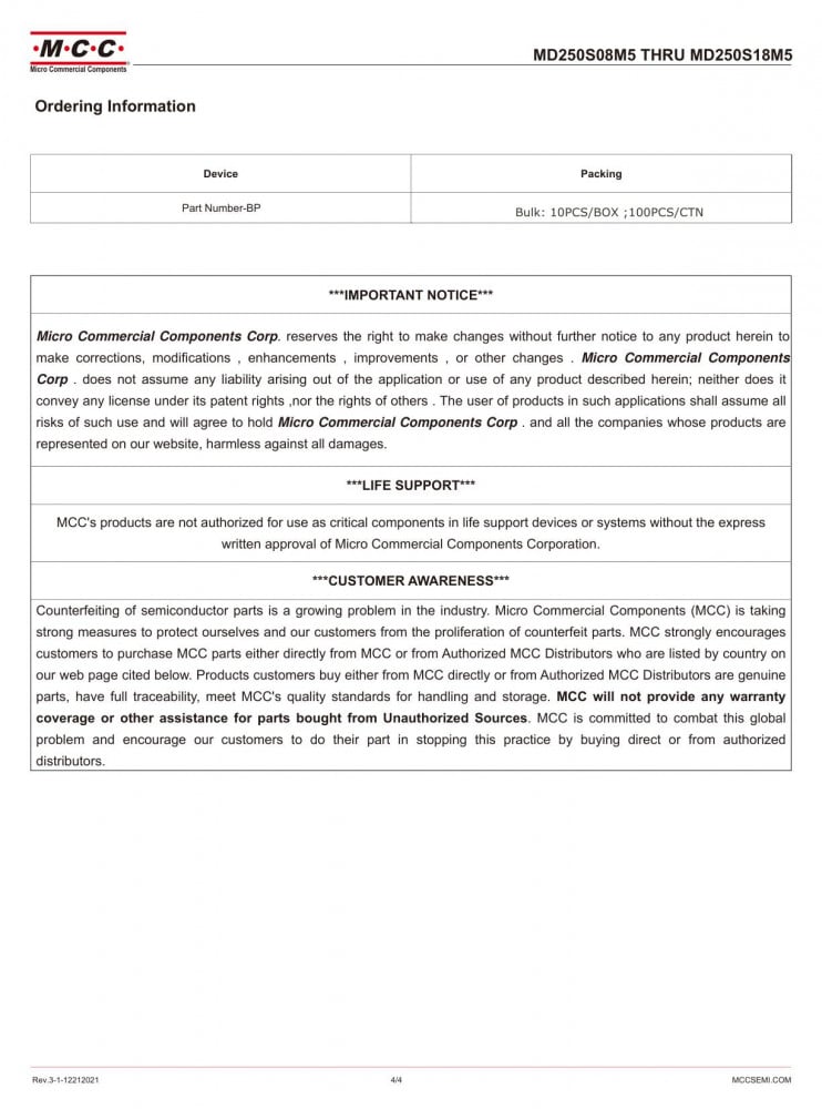 MCC MD250S08M5-BP datasheet page 4