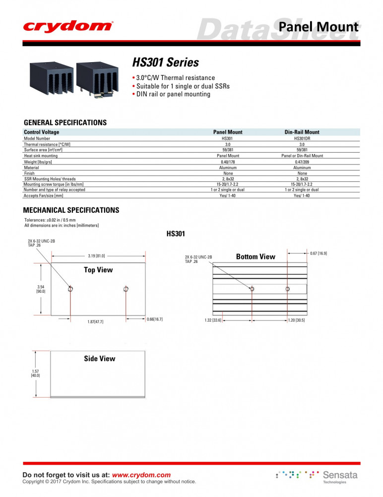 Sensata HS301DR datasheet page 1
