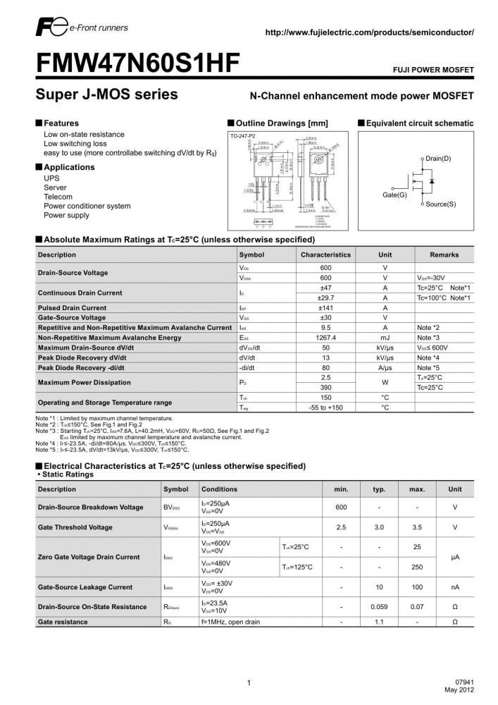 FMW47N60S1HF datasheet page 1
