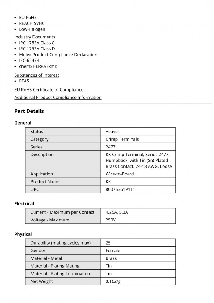 Molex KK 396 product specification document page 2