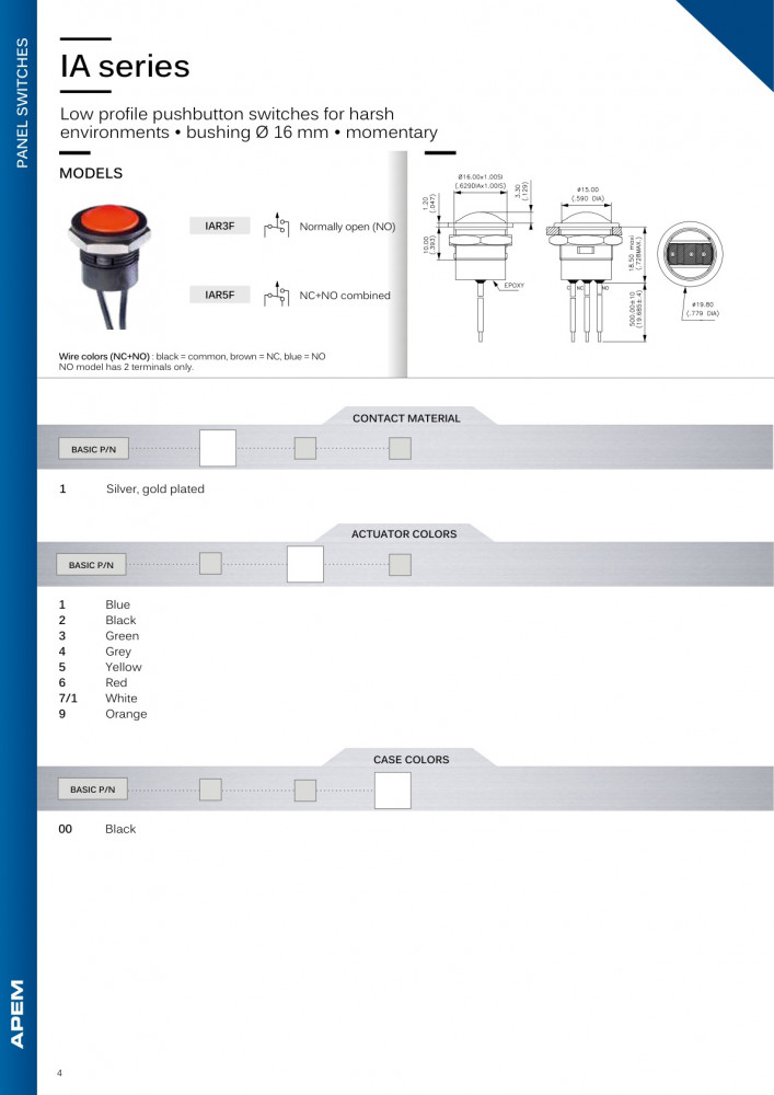 APEM IA series datasheet page 4