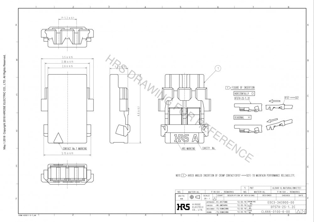 HRS DF57H-2S-1.2C technical drawing page