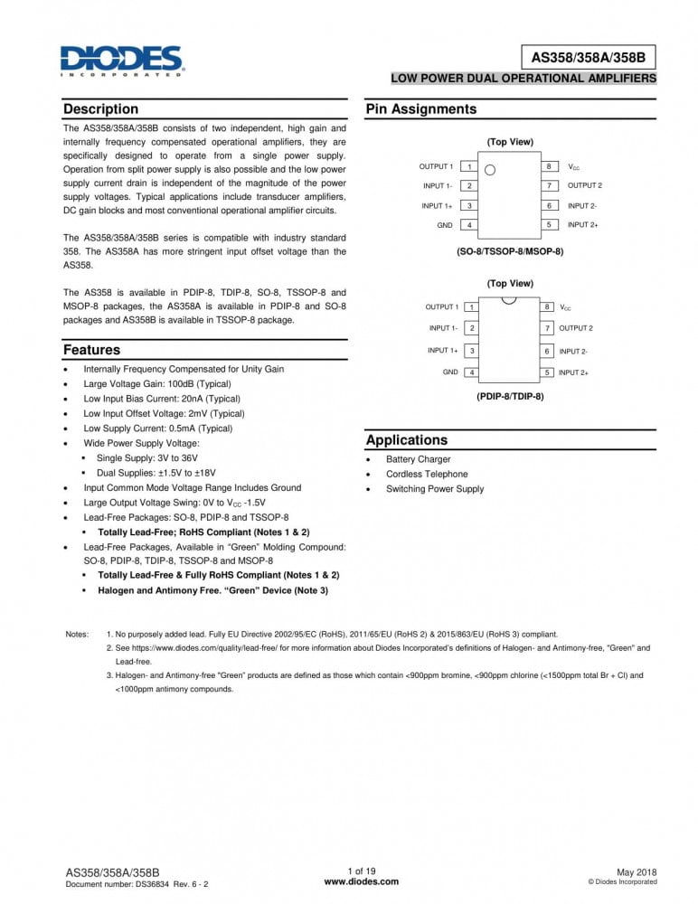 AS358 datasheet page 1