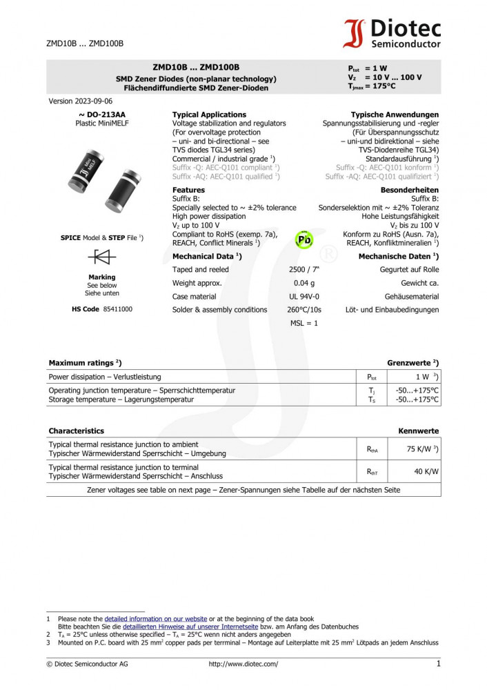 DIOTEC ZMD39B datasheet preview, page 1