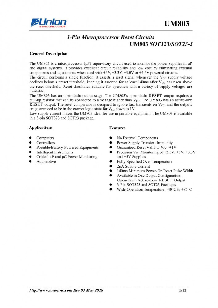 UM803 datasheet page 1
