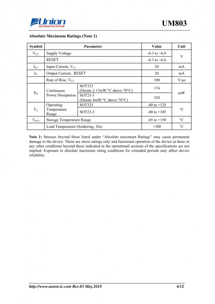 UM803 datasheet page 4